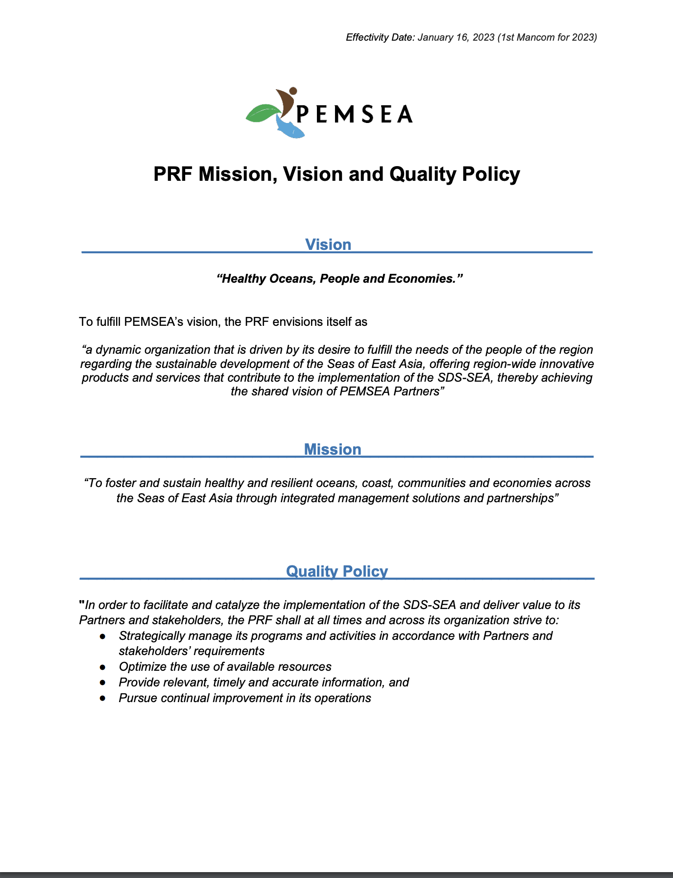 Corporate Policies PEMSEA